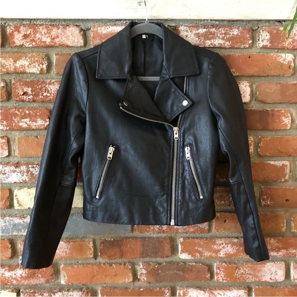Topshop | Jackets & Coats | Topshop Leather Zip Biker Jacket | Poshmark